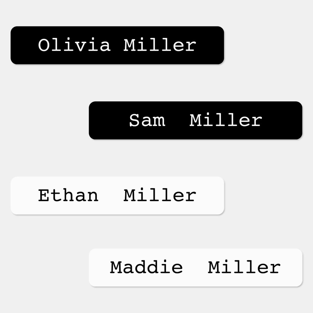 Black white waterproof name labels school daycare | Zazzle