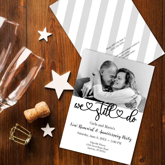 Black & White We Still Do Vow Renewal/Anniversary Invitation | Zazzle