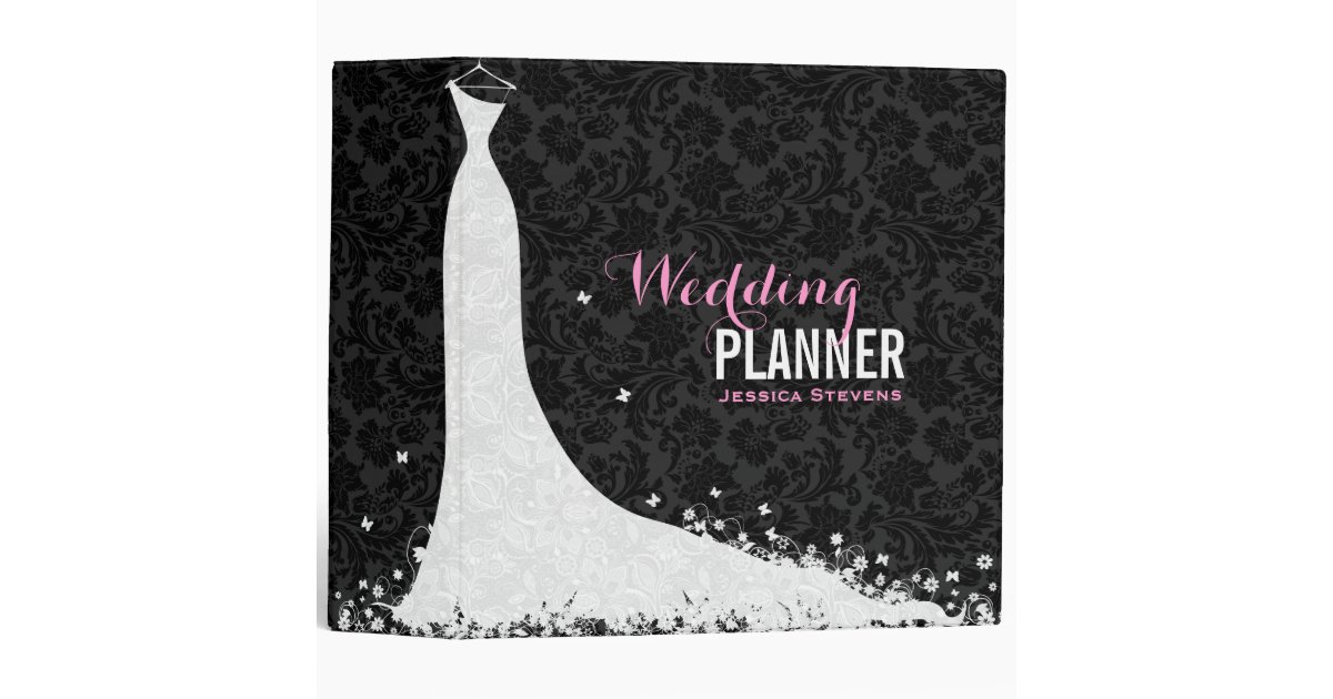 Black & White Wedding Dress & Vintage Lace 3a Binder | Zazzle