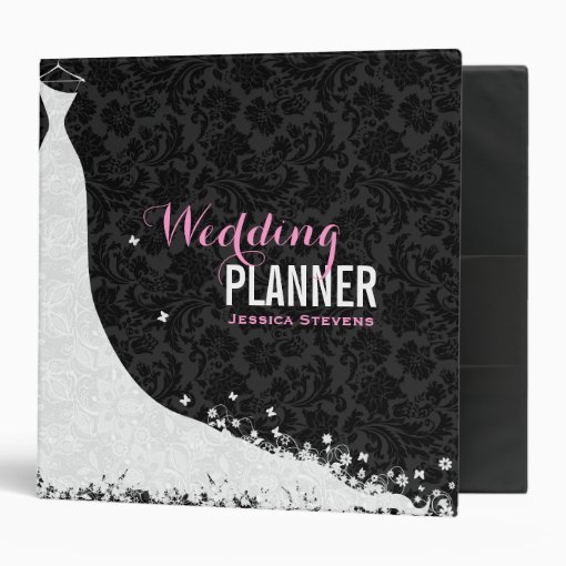 Black & White Wedding Dress & Vintage Lace 3a Binder | Zazzle