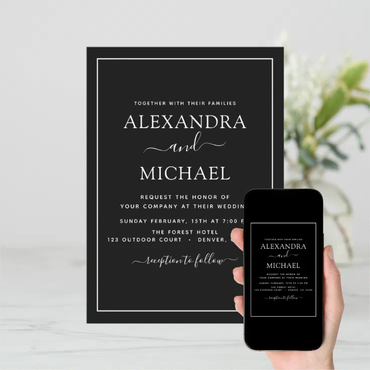 Black White Wedding Modern Typography Invitation | Zazzle
