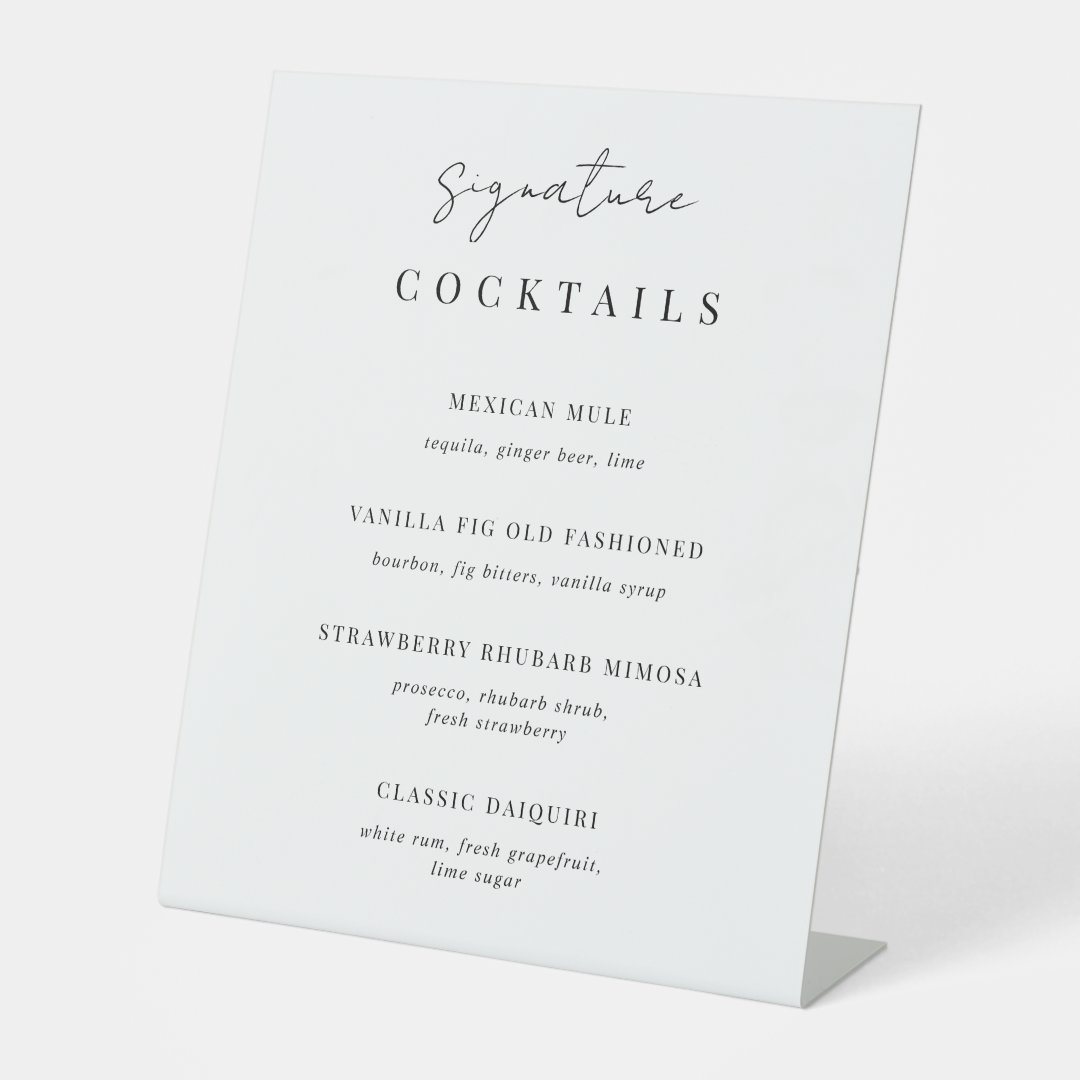 Black & White Wedding Signature Cocktail Menu Sign | Zazzle