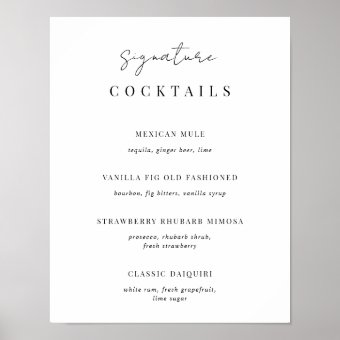 Black & White Wedding Signature Cocktail Menu Sign | Zazzle