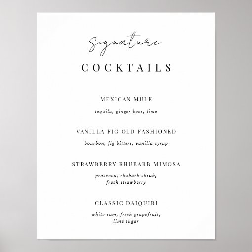 Black & White Wedding Signature Cocktail Menu Sign | Zazzle