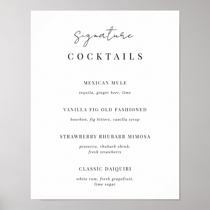 Black & White Wedding Signature Cocktail Menu Sign | Zazzle