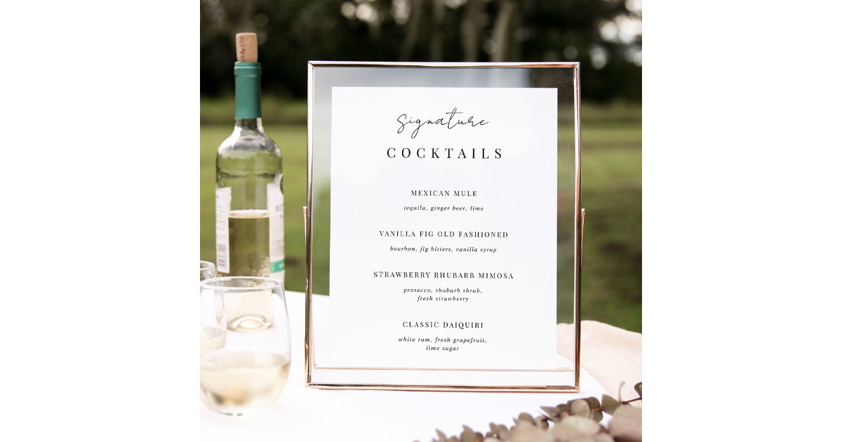 Black & White Wedding Signature Cocktail Menu Sign | Zazzle