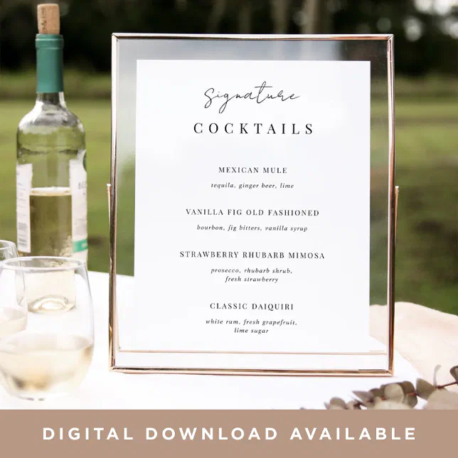 Black & White Wedding Signature Cocktail Menu Sign | Zazzle