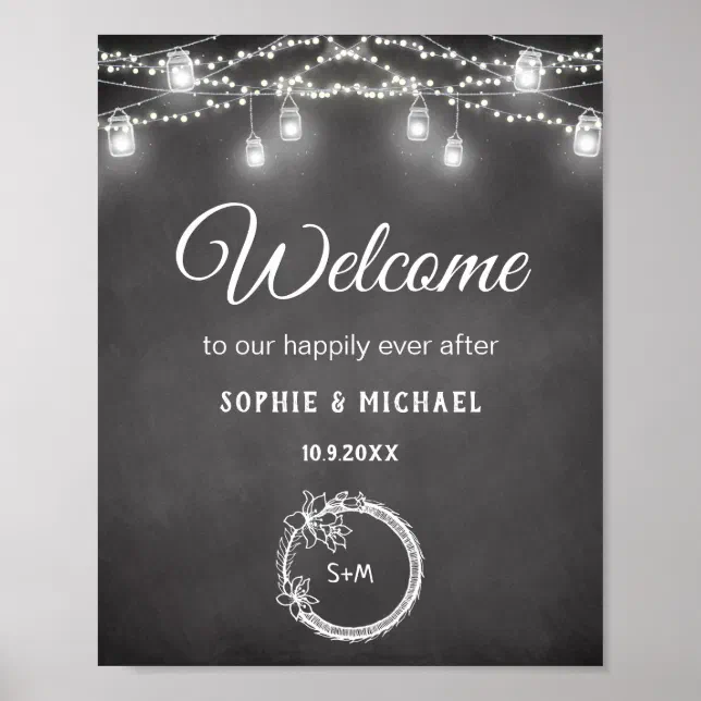 Black White Wedding Welcome String Lights Poster | Zazzle
