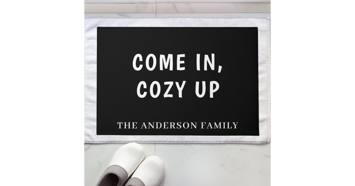 Black white welcome come in quote doormat | Zazzle
