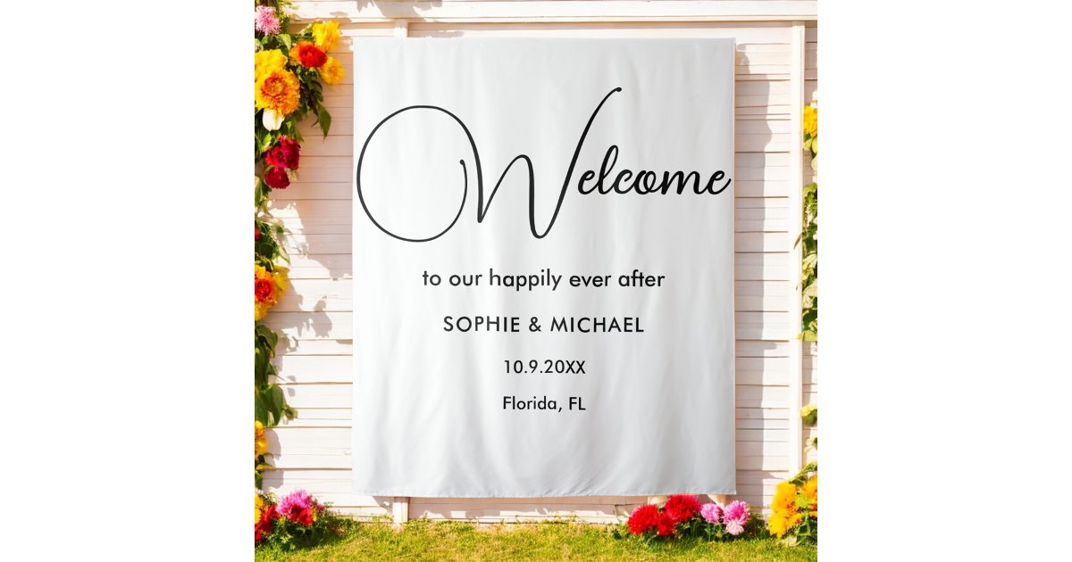 Black White Welcome Wedding Photo Prop Backdrop | Zazzle