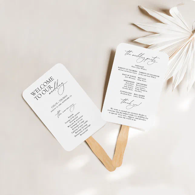 Black & White Welcome Wedding Program Hand Fan | Zazzle