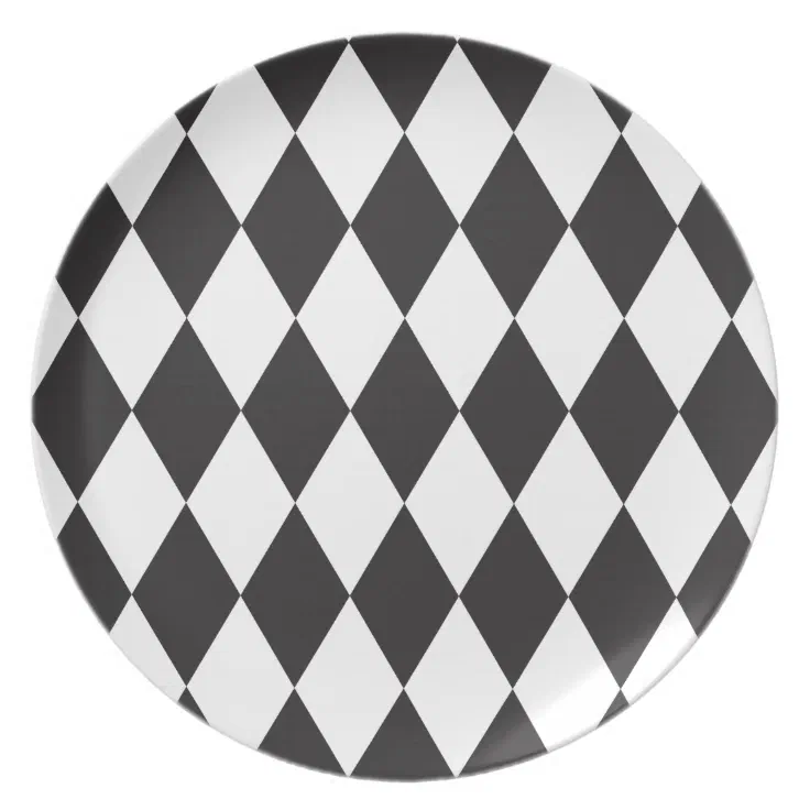 Black | White Wild Harlequin Diamond Pattern Plate | Zazzle