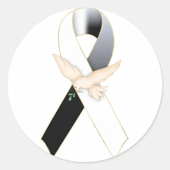 Black & White with Dove Ribbon Awareness Sticker | Zazzle
