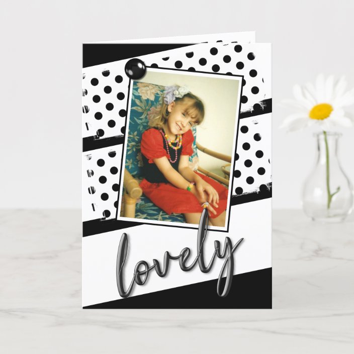 Black white with polka dots lovely birthday photo card | Zazzle.com