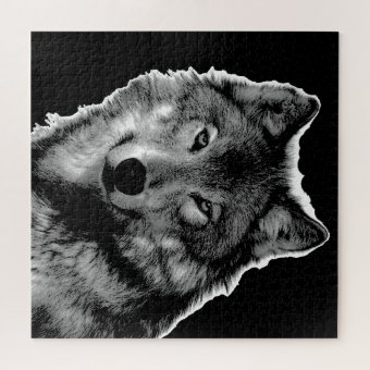 Black & White Wolf Artwork - Wild Animals Jigsaw Puzzle | Zazzle
