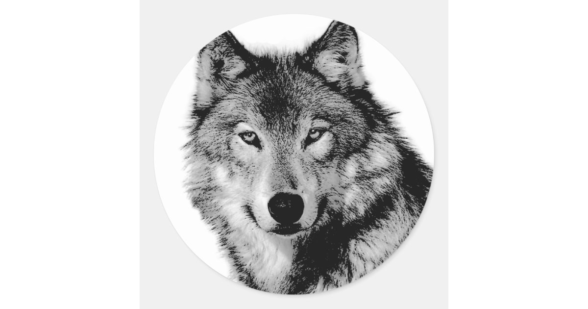 Black & White Wolf Classic Round Sticker | Zazzle