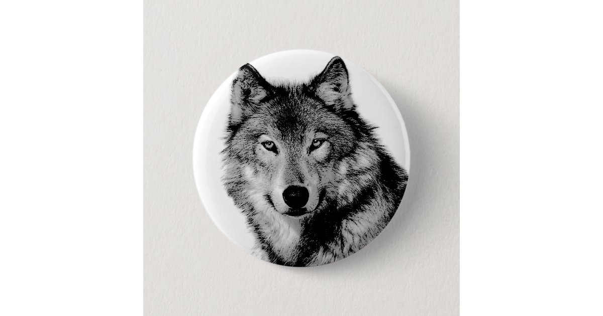 Black & White Wolf Pinback Button | Zazzle