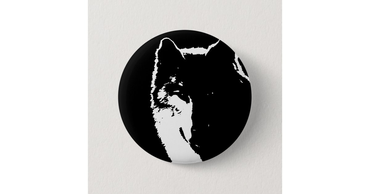 Black & White Wolf Pinback Button | Zazzle