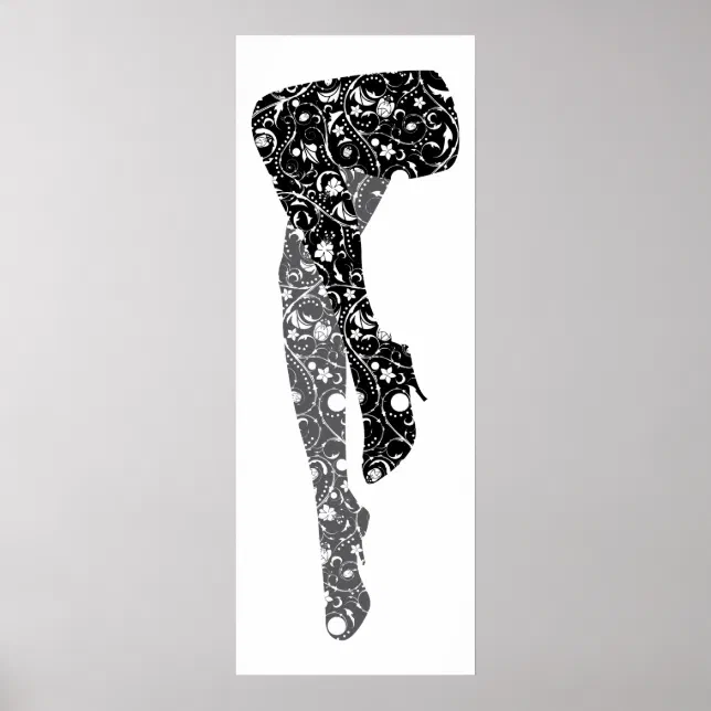 Black white woman's floral pattern legs poster | Zazzle