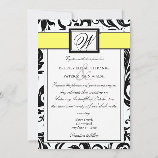 Black White & Yellow Damask Wedding Invitations | Zazzle