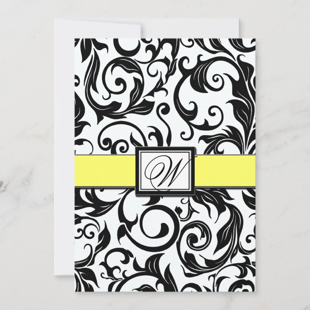 Black White & Yellow Damask Wedding Invitations | Zazzle