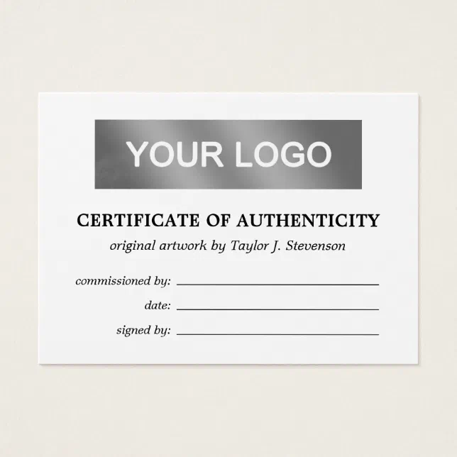 Black White Your Logo Certificate of Authenticity | Zazzle