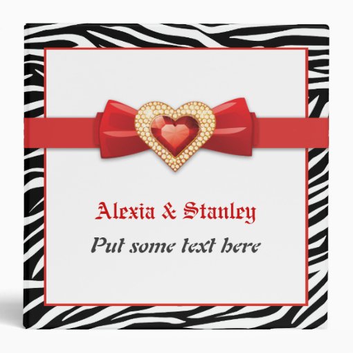 Black white zebra print, red jewel wedding planner binder | Zazzle