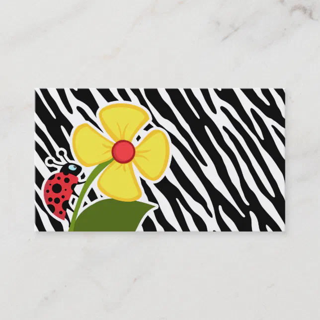 Black & White Zebra Stripes; Ladybugs Business Card | Zazzle