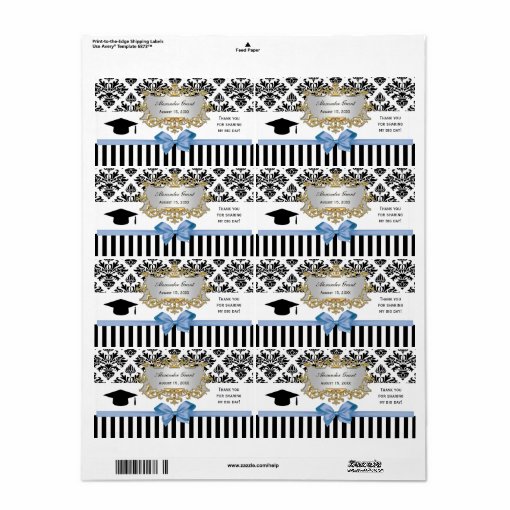 Black Wht Stripe Damask Lt Blue Water Label Grad | Zazzle