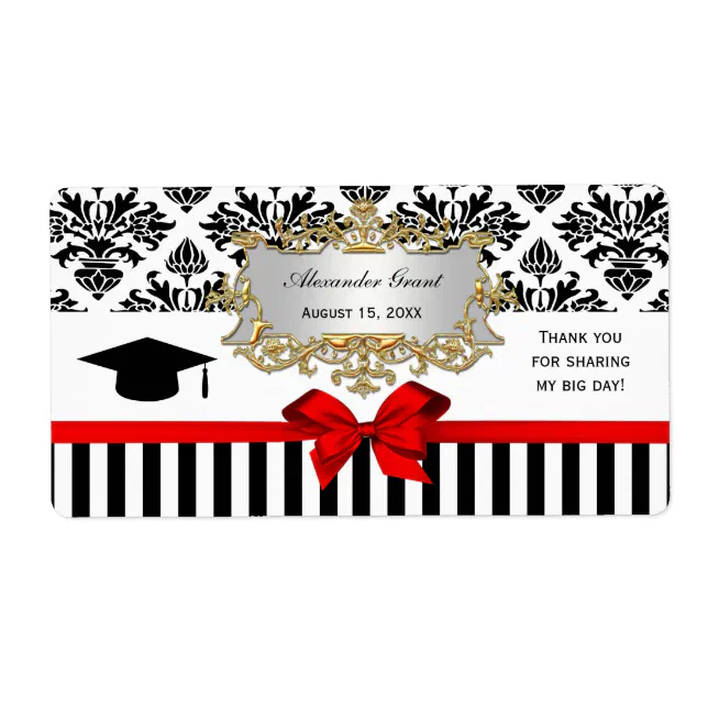Black Wht Stripe Damask Red Water Label Grad | Zazzle