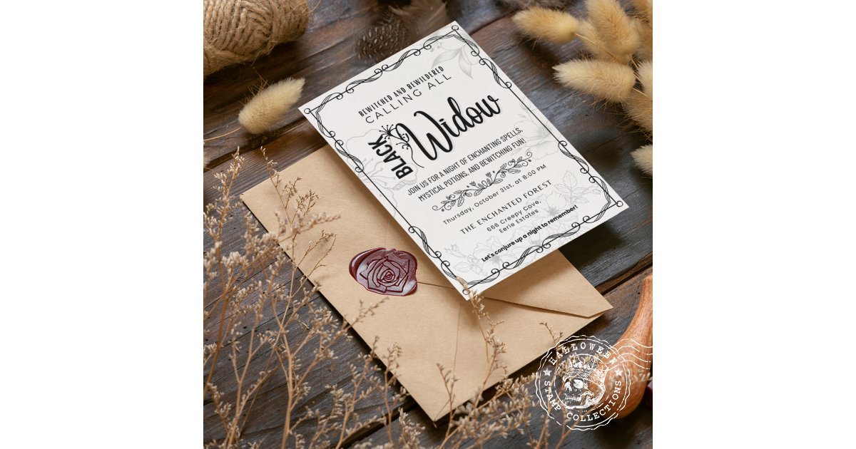 Black Widow Bewitched and Bewildered Black & White Invitation | Zazzle