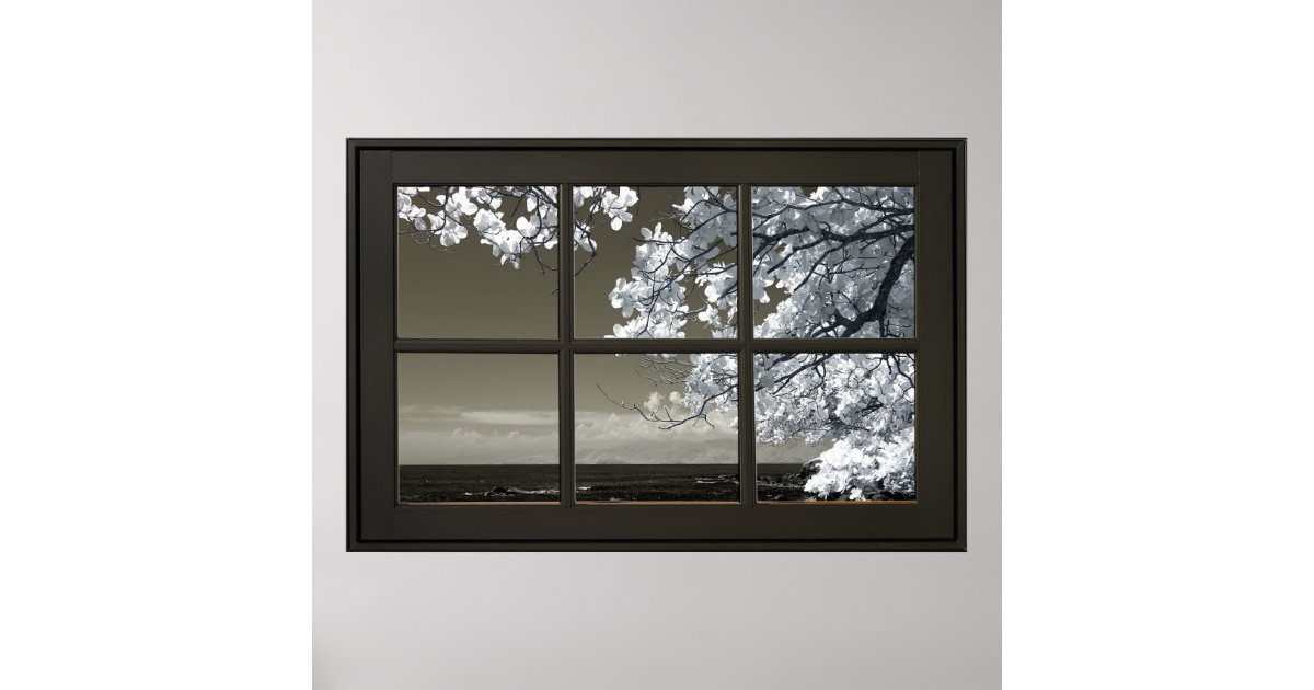 Black WIndow Frame Ominous White Tree Blossom View Poster | Zazzle