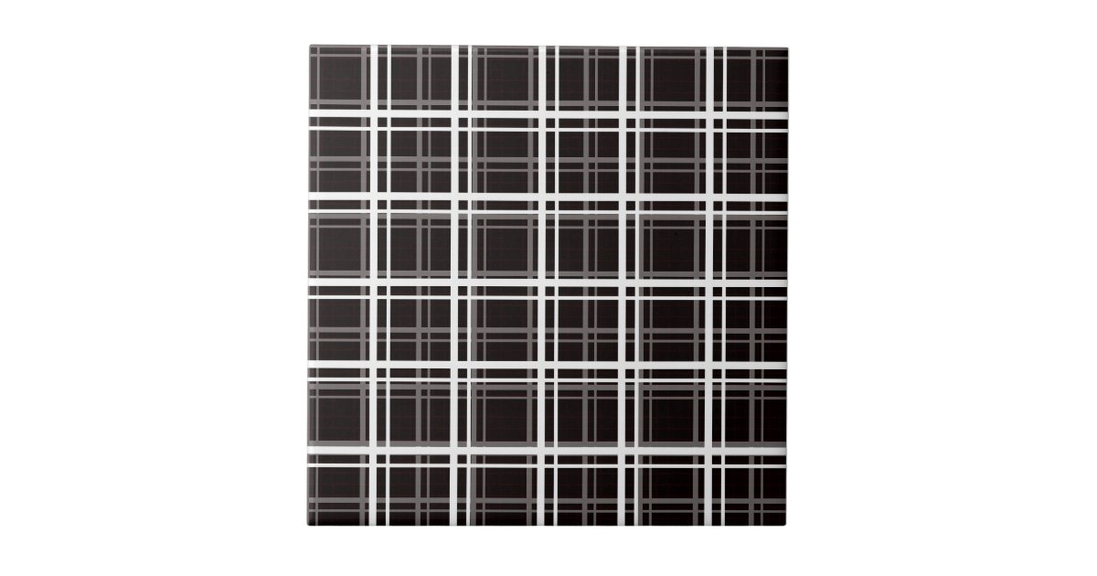 Black Windowpane Plaid Grid Stripes Pattern Design Ceramic Tile | Zazzle