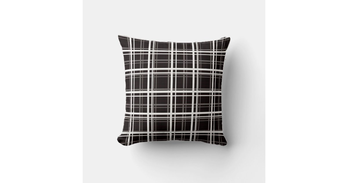 Black Windowpane Plaid Grid Stripes Pattern Design Throw Pillow | Zazzle