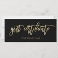 Black with Faux Gold Script | Gift Certificate | Zazzle