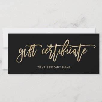 Black with Faux Gold Script | Gift Certificate | Zazzle
