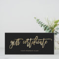 Black with Faux Gold Script | Gift Certificate | Zazzle