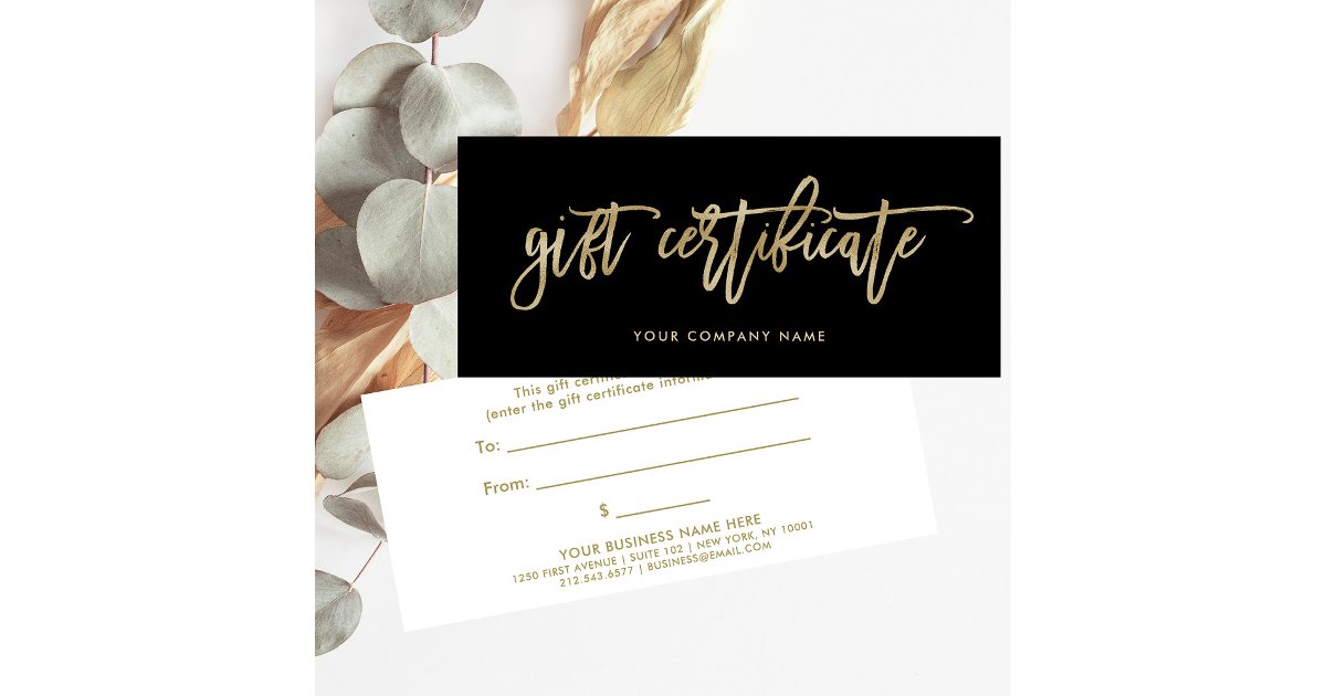 Black with Faux Gold Script | Gift Certificate | Zazzle