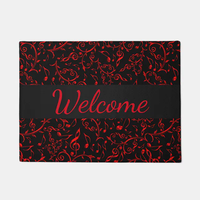 Black with Holiday Red Music Notes Doormat | Zazzle