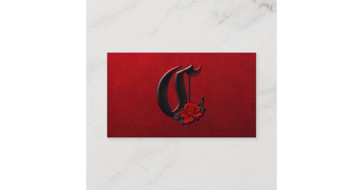 Black with Red Roses Initial C Goth Business Card | Zazzle