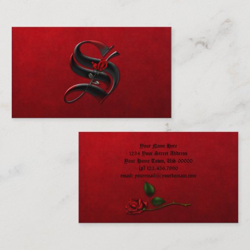 Black with Red Roses Initial S Goth Business Card | Zazzle