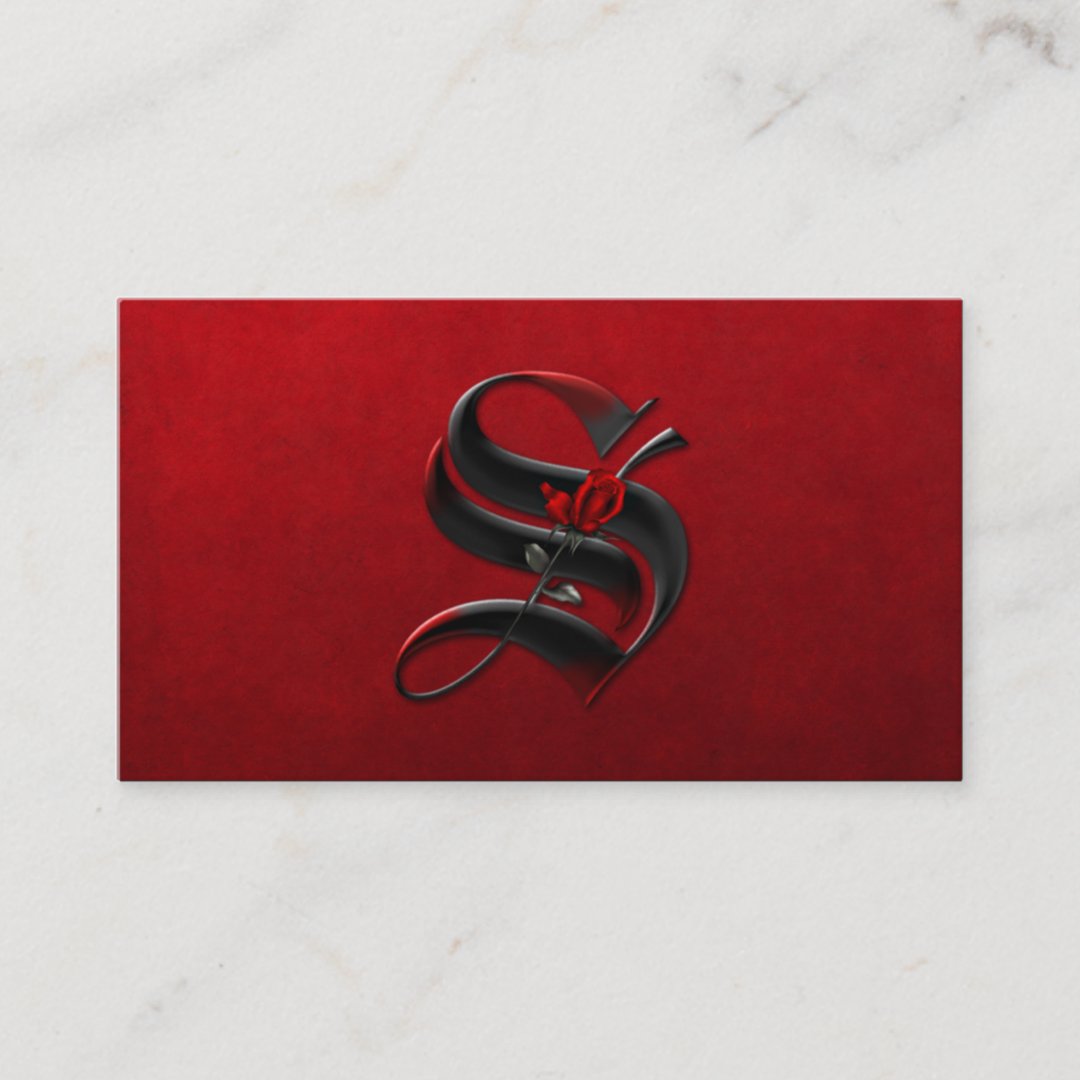 Black with Red Roses Initial S Goth Business Card | Zazzle