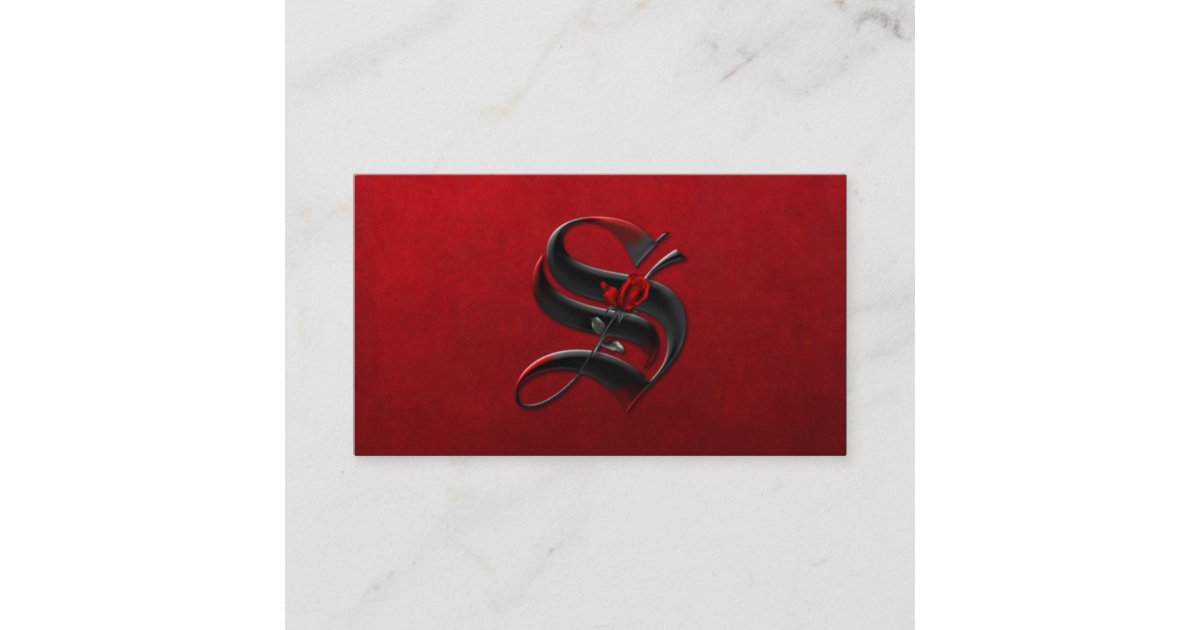 Black with Red Roses Initial S Goth Business Card | Zazzle