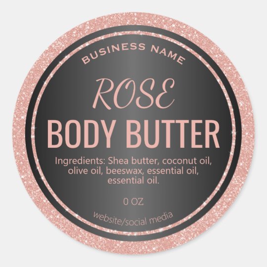 Black With Rose Gold Glitter Body Butter Labels | Zazzle.com