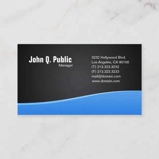 Black with Simple Blue Wave Business Card | Zazzle