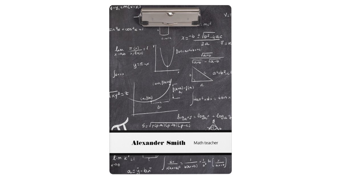 Black with white math equations math teacher clipboard | Zazzle