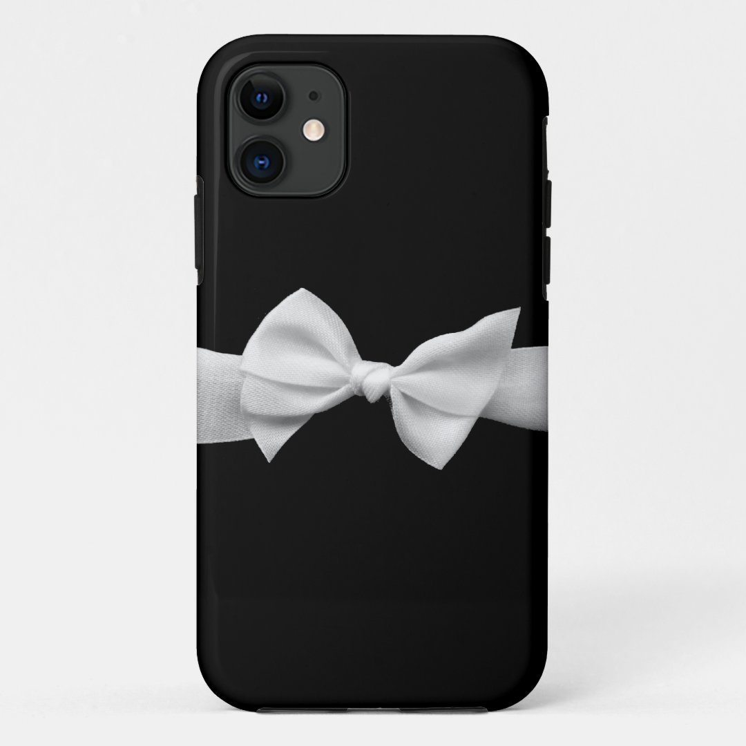 Black with white ribbon bow iphone case (graphic) | Zazzle