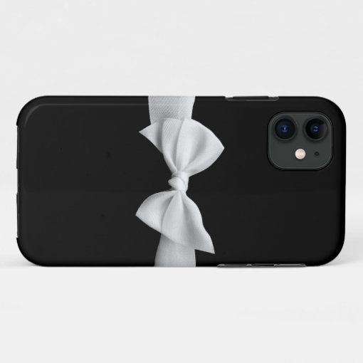 Black with white ribbon bow iphone case (graphic) | Zazzle