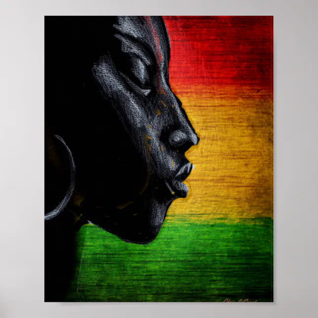 Black Woman Art wtih Afrocentric Colors Poster | Zazzle