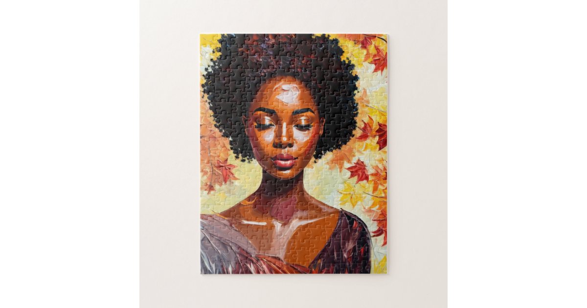 Black Woman Autumn Afro Art Jigsaw Puzzle | Zazzle
